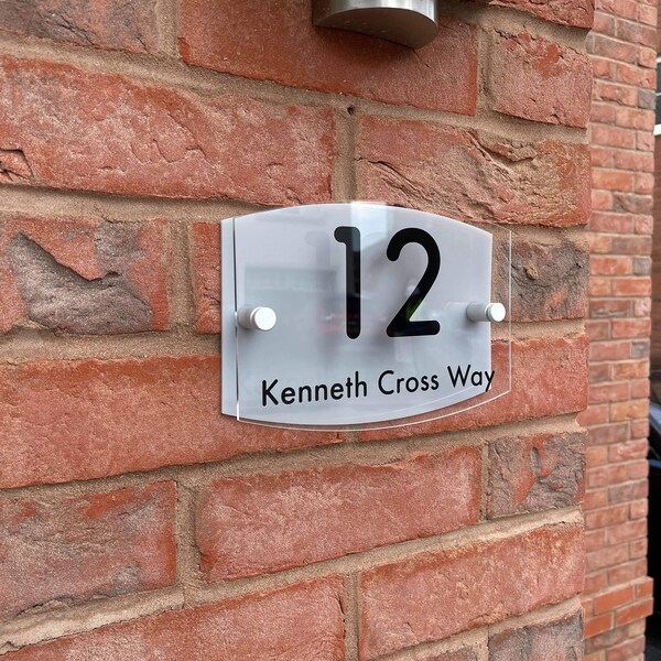 Personalised Modern House Sign Door Number Street Address Glass Effect ...