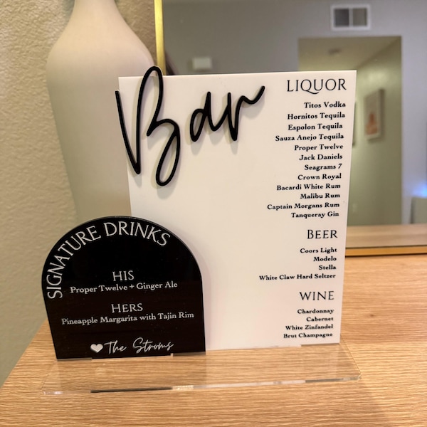 Stylish Acrylic Menu Sign for Bar | Customized Wedding Menu Board ...