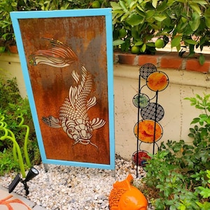 Metal Privacy Screens Koi Fish Art Decorative Screens Oversize Metal ...