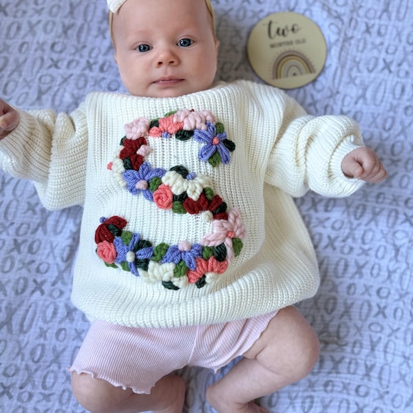Embroidered Flower Initial Sweater | Personalized Baby Sweater ...
