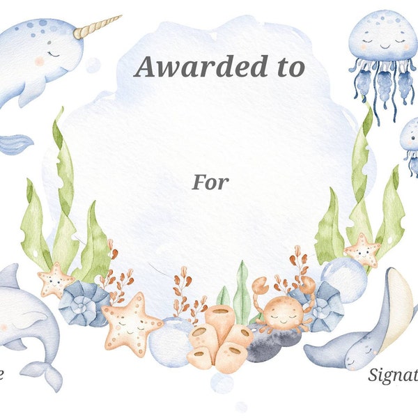 Undersea Watercolor Clipart, Nursery Decor, Baby Wall Art, Octopus ...