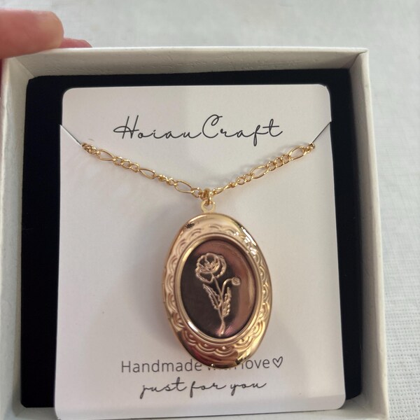 Custom Initial Locket With Photo, Gold Delicate Oval Locket Necklace ...