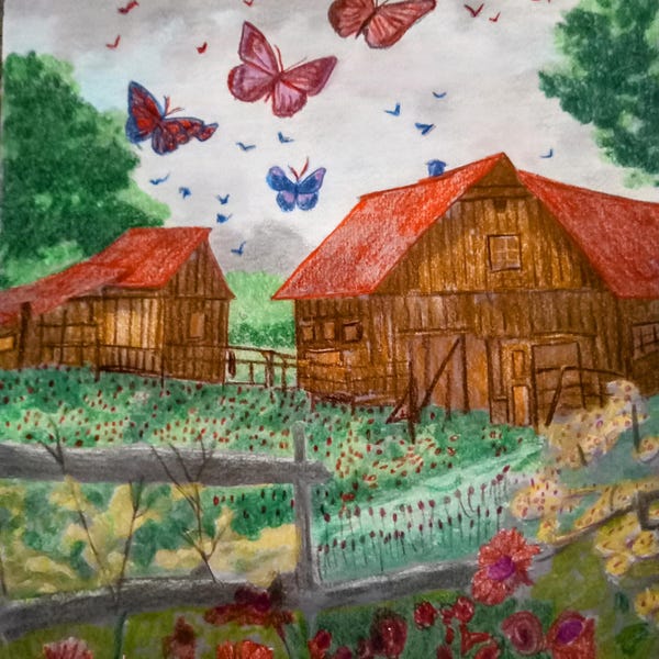 Rustic Farmhouse Grayscale Coloring Page, Countryside Barn Digital JPG ...