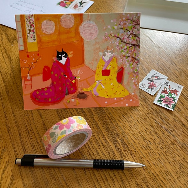 Japanese Tea Ceremony Cat Card - Matcha Cats - Etsy