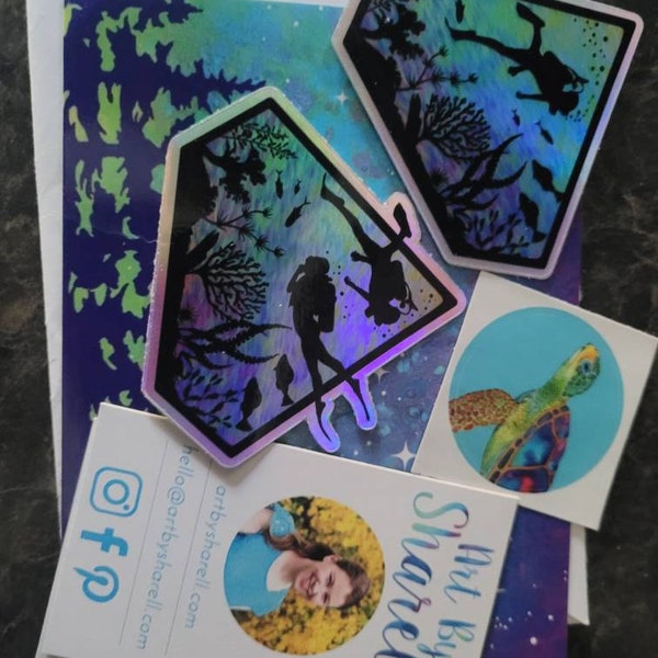 Scuba Diver Sticker, Vinyl Holographic Sticker, Scuba Diving Sticker ...