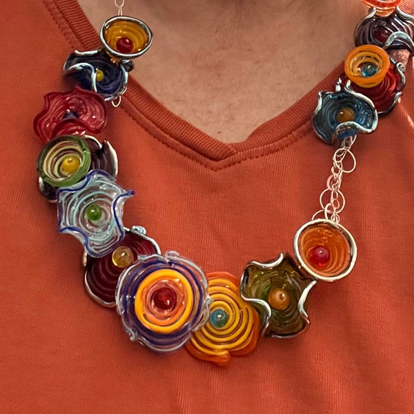 Wild Ginger Necklace in Metallic Black: Handmade Glass Lampwork Beads ...