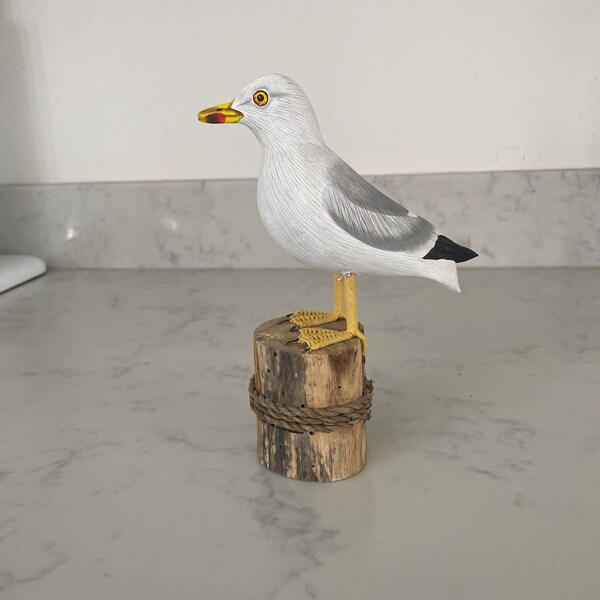 Wooden Sea Bird SEAGULL ON POST / Hand Carved Fairtrade Ornament ...