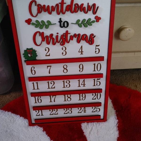Countdown to Christmas Calendar With Wreath, Wooden 3D Countdown to ...