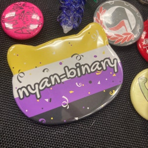 Nonbinary Nyan-binary Pride Button Cat Kitty Non Binary Gender Neutral ...