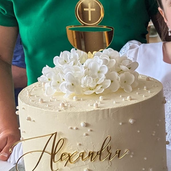 Personalized Chalice Cake Topper With Custom Name Charm for First ...