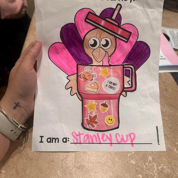 Pink Stanley Cup Turkey Disguise Printable Craft Kit, Coloring Turkey ...