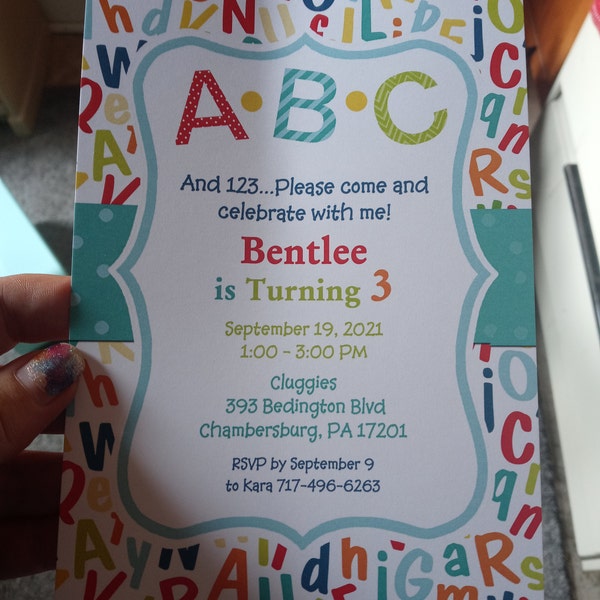 ABC Invitation Printable or Printed With FREE SHIPPING A B C Collection ...