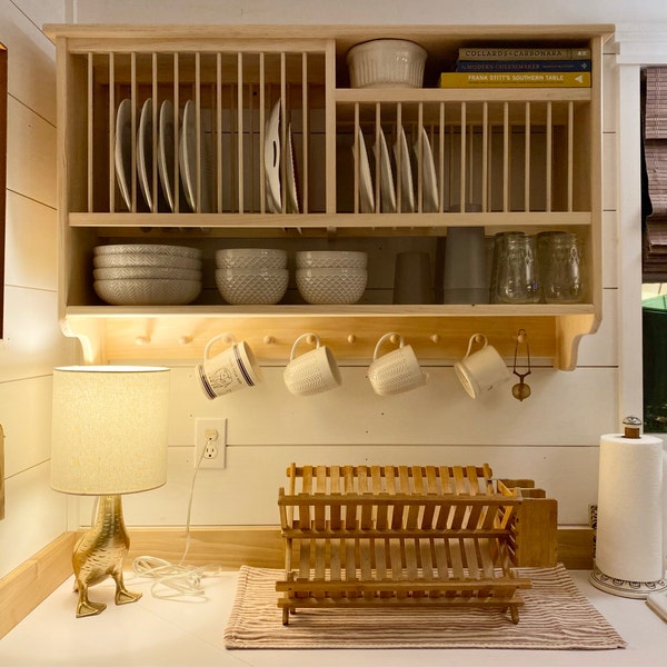 Shaker Peg Kitchen Window Plate Rack Shelf Wood Dish Cabinet for Plates ...