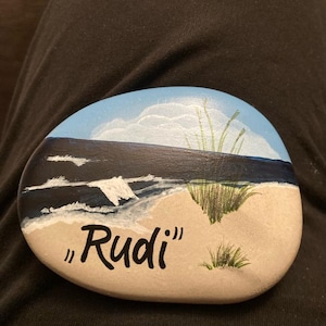 On the Beach, Painted Stones, Stone Art, Beach Landscape on Cast Stone ...