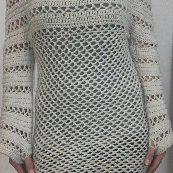 Crochet PATTERN Mermaid Poncho, Laced Shoulders Cover-up, Asymmetrical ...