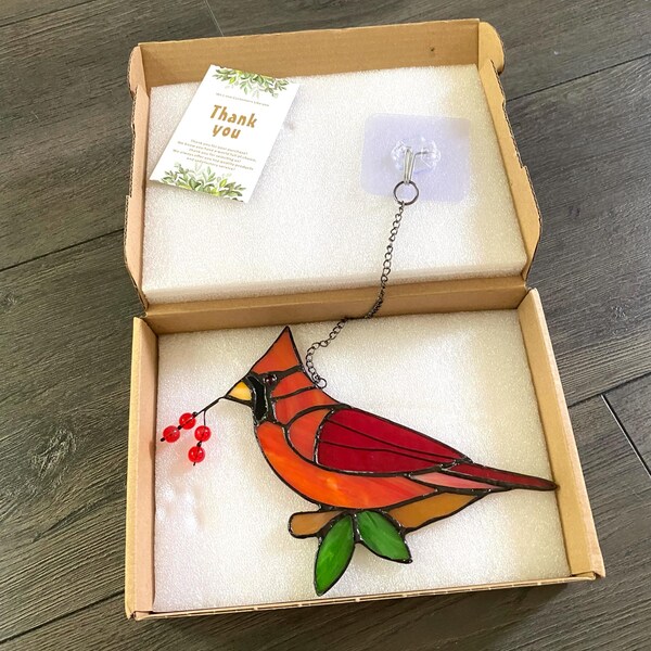 Stained Glass Window Hanging,100% Handmade Glass Cute Bird Window ...