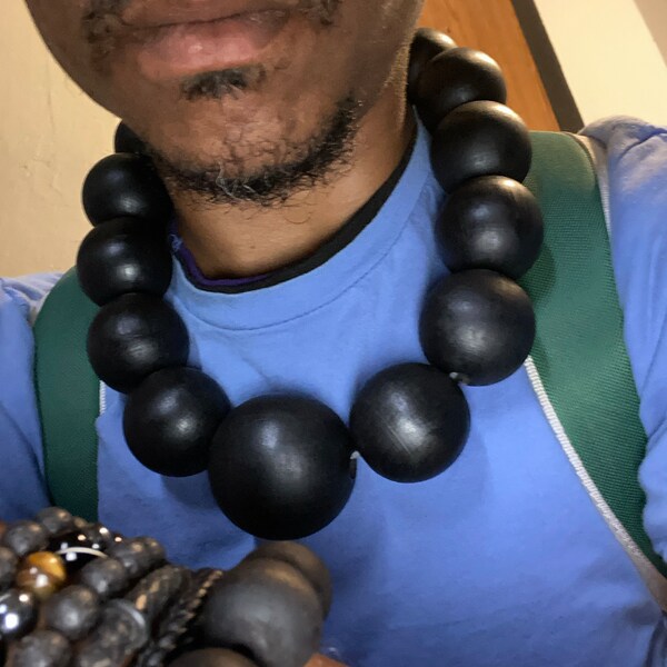 50MM AKUMA Style Black Wooden Monk Beads.16in Short Style. Engraving ...