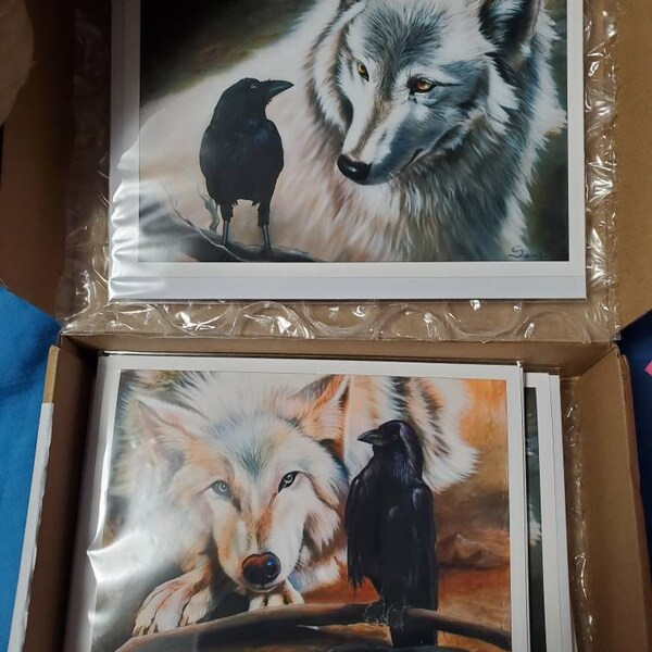 Wolf and Raven 5x7 Note Card Set - "friends" - (4) Note Cards Included ...
