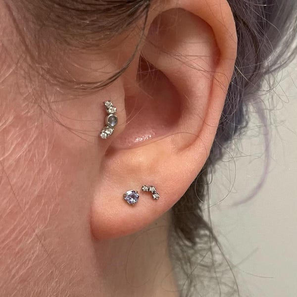Sterling Silver Hexagon Alexandrite Helix Stud Earring • 14K Gold Three ...