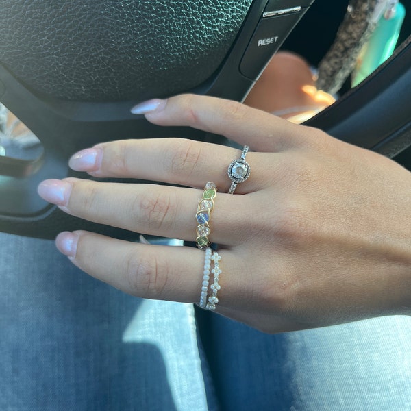 Custom Braided Bicone Crystal Rings Customizable, Rainbow, Colorful ...