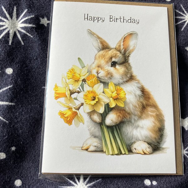 A5 Funny Rabbit Birthday Card Unique Watercolour Painting Personalised ...