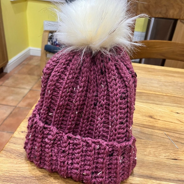 CROCHET PATTERN & VIDEO/ Chunky Ribbed Hat, Side Across Construction ...