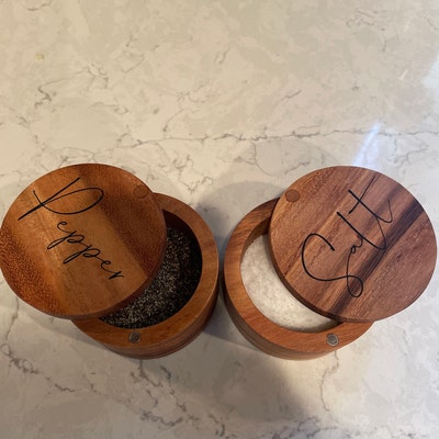 Acacia Wood Salt Cellar, Personalized Salt Cellar, Custom Salt Cellar ...