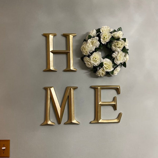 Home Letters With Flower Wreath/wall Decor/gold Farmhouse Home Letters ...