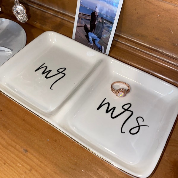 Mr and Mrs Ring Dish - Engagement Ring Dish, Trinket Dish - Bridal ...
