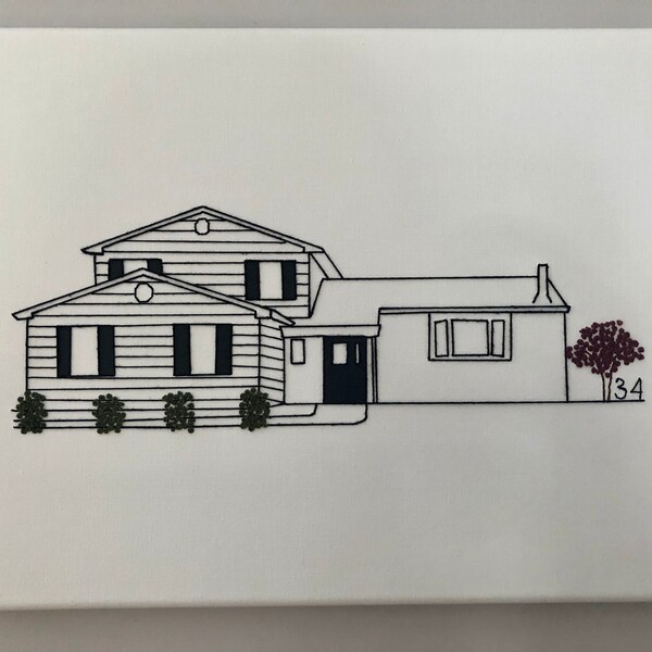 Mid-century Modern Abstract Minimalist House String Art Embroidery Wall ...