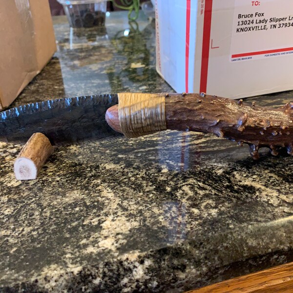 Large Knapped Glass Bowie Knife With Deer Antler Handle Flint Knapping ...