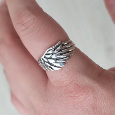 Unisex Angel Wing Ring Sterling Silver, Bird Wing Ring, Protective ...