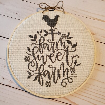 Farm Sweet Farm, Cross Stitch Pattern, Cute Easy Modern Decor Chicken ...