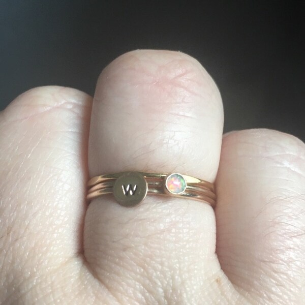 Personalized Gold Stacking Ring SET. Initial Ring. Gold Diamond Ring ...