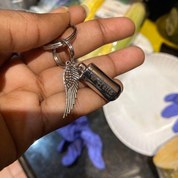 Urn Keychain for Human Ashes - Personalized Cremation Urn Keychain - Memorial Key Ring Angel ...