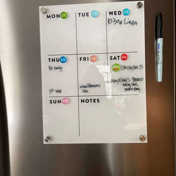 Magnetic Acrylic Fridge Calendar | Dry Erase Weekly Planner | Lucite ...
