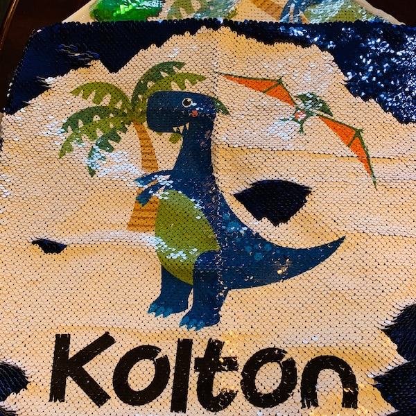 Personalized Dinosaur Gift - Custom Dinosaur Decor - Reversible Sequin ...