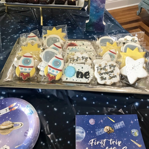 18 Space Themed Cookies (first Trip Around the Sun) Vegan - Etsy