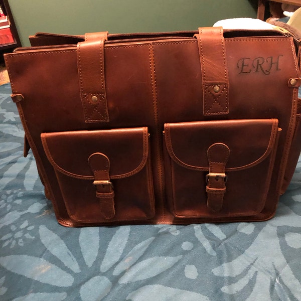 Personalized Large Leather Briefcase for Men, 17" Travel Leather ...