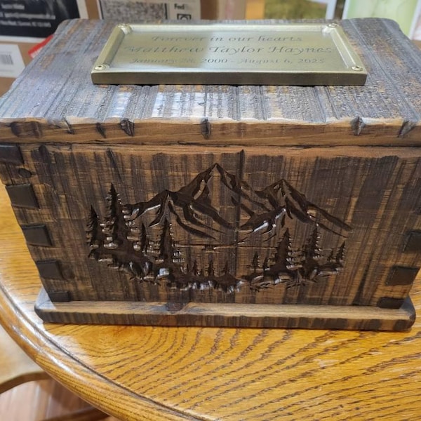 Rustic Woodsman Chiseled Urn / Handcrafted Pine Cremation Urn / Wood ...