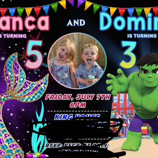 Triple Birthday Invitation, Sibling Birthday Invitation, Joint ...