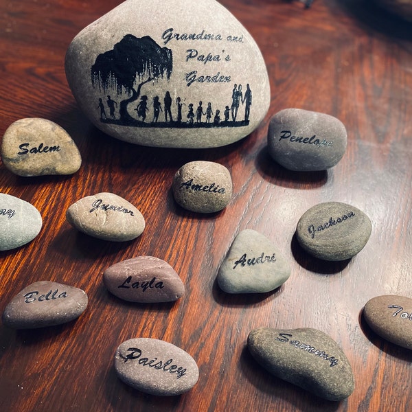 7in Grandma Garden Rock 3in Name Stones Add Kids Custom Order Carved ...