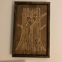 Initials in Heart Tree, Couples Name Sign, Carved Names, Engraved ...