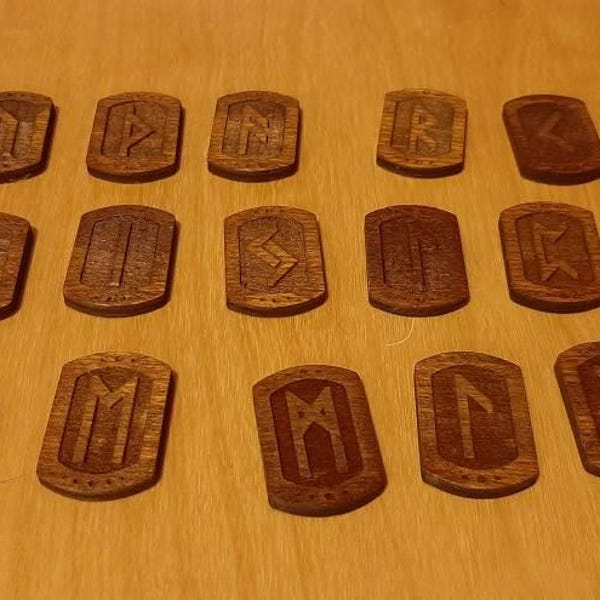Wooden Runic Set, 25 Pcs With Velvet Pouch | Wood Runes Elder Futhark ...