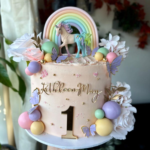 Edible Pink Rainbow Cake Topper, Decoration. 5.5inches Wide.sugar Paste ...