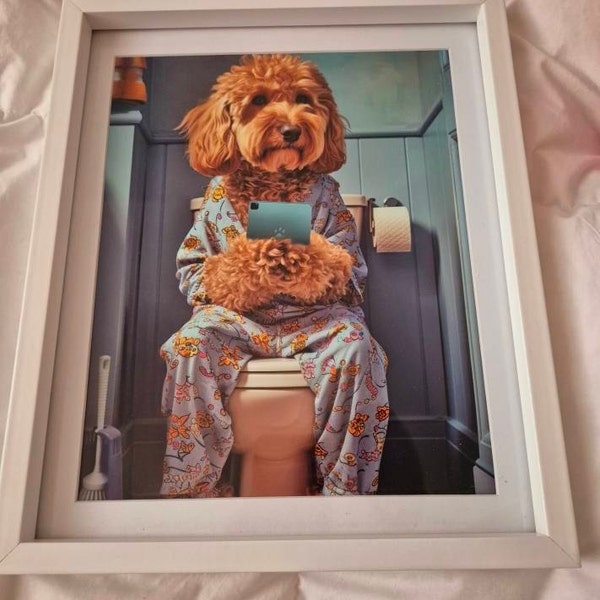 Brown Cockapoo on the Loo, Funny Toilet Humour Dog Print - Etsy