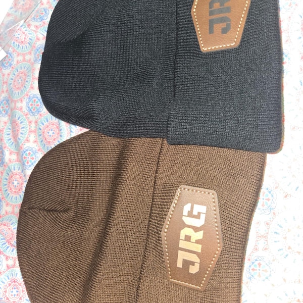 Custom Leather Patch Beanies | Personalized Beanie Hats With Custom Logo | Unisex Winter Hat ...