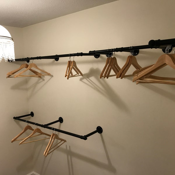 Wall Mounted Industrial Pipes Clothes Hanging Pole Rustic Iron Clothes ...