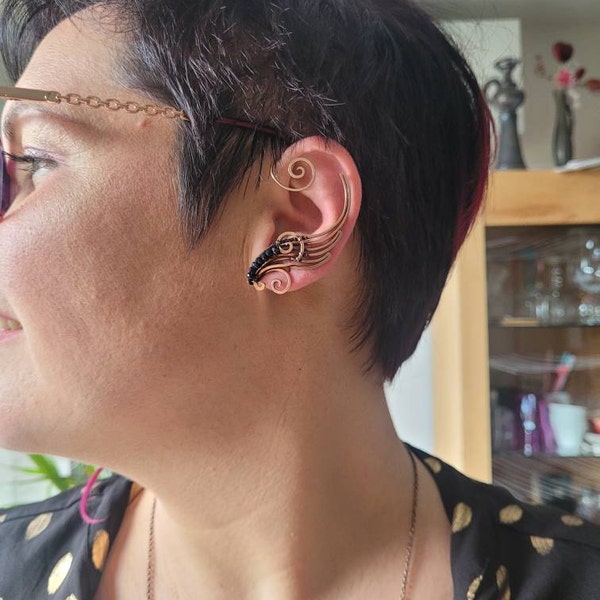 Pair of Ear Cuffs Single Earring No Piercing, Faux Pearl Dangle Ear Wraps, Handmade Metal Ear ...