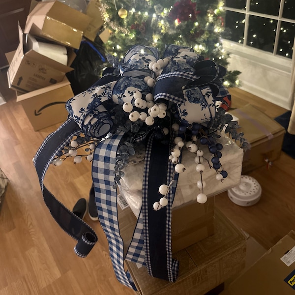 Chinoiserie Luxury Christmas Tree Topper,blue Willow, Designer,blue and ...
